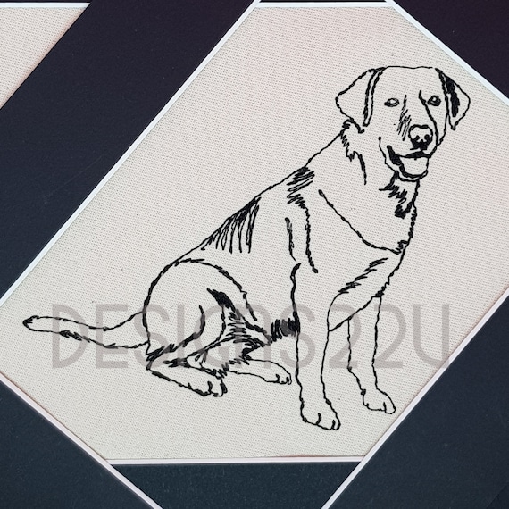 Hand Drawn Sitting Labrador Dog 2 Sizes Digitized Machine | Etsy