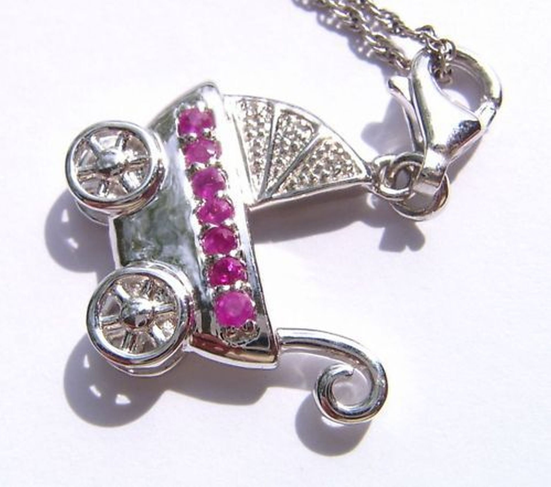 Necklace Pendant Baby Buggy + Chain Solid Silver With Ruby - Etsy UK