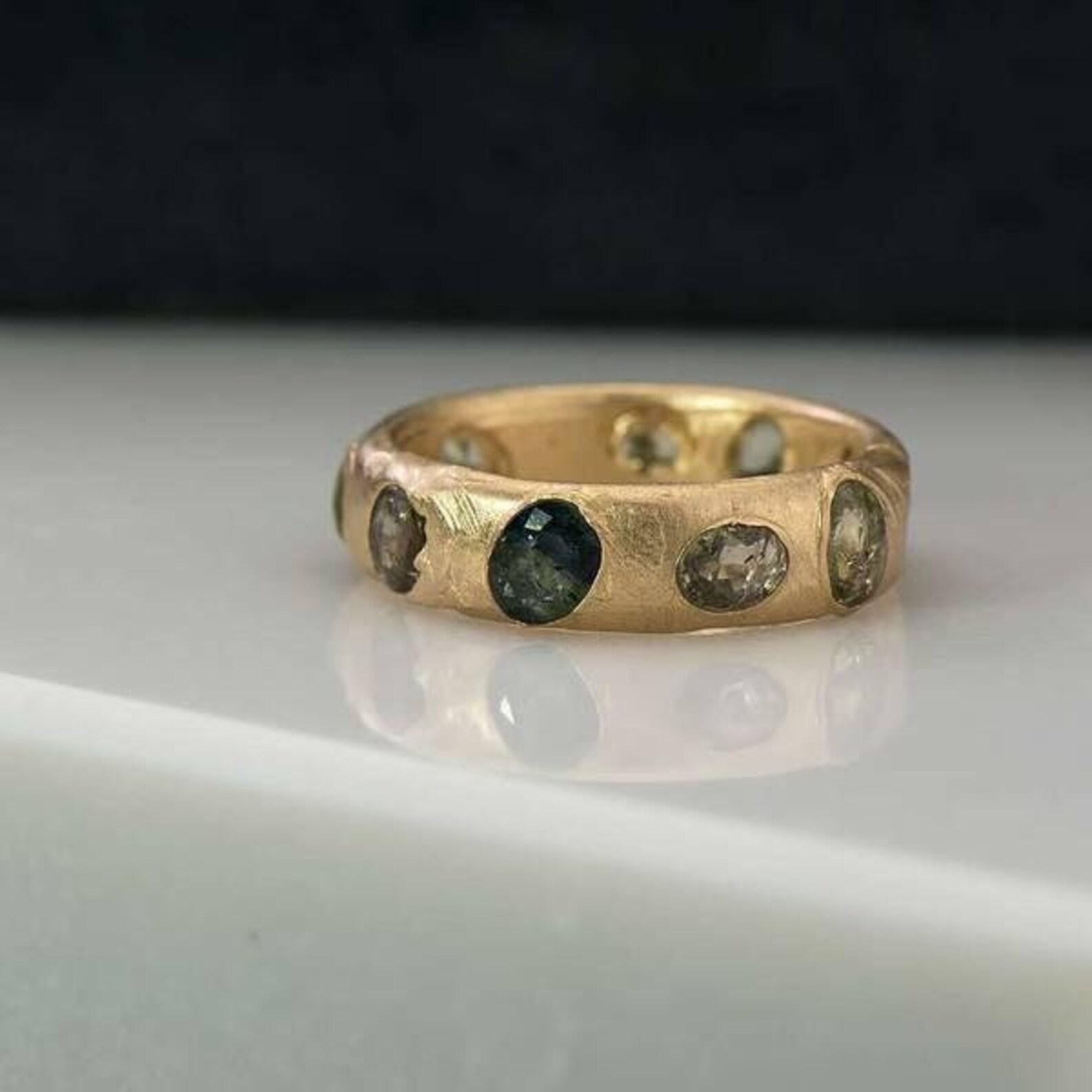 Green Sapphire Kimberlite Ring in Yellow Gold - Etsy