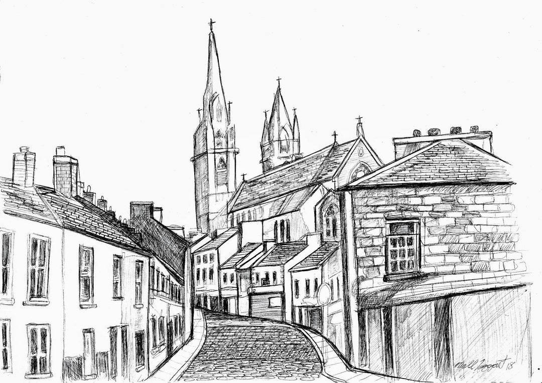 Castle Street, Omagh #2, Original Pen and Ink Drawing, 8.3 X11.7 Inches ...