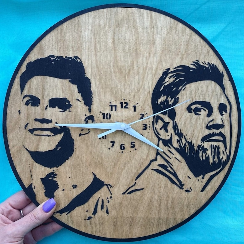 Lionel Messi and Cristiano Ronaldo - Laser Engraved Wall Clock, Vector ...