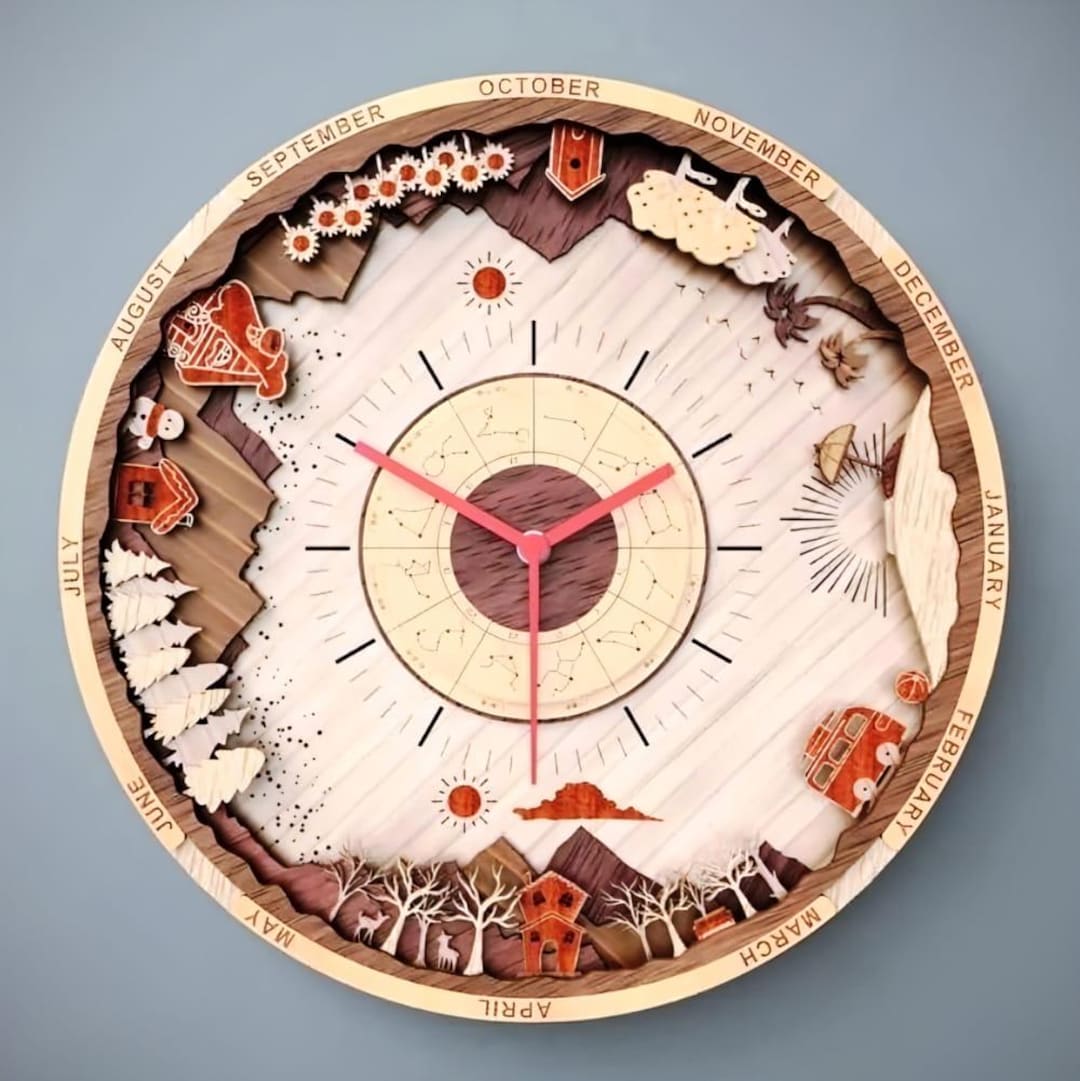 Layered Wooden Wall Clock – Laser Cut 3D Wood Clock | Cnc Layered ...