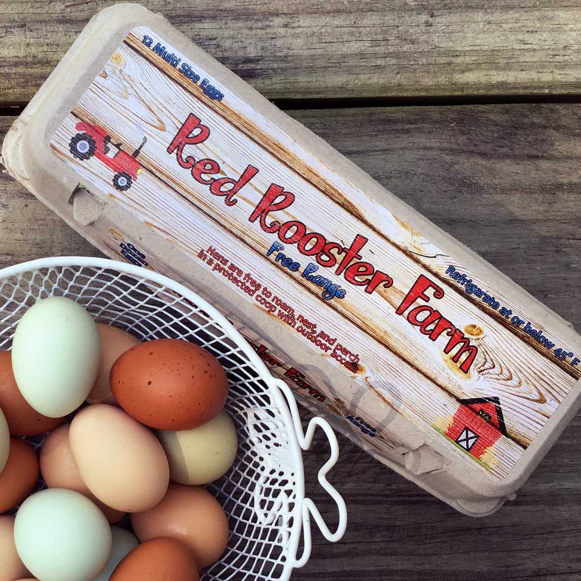 Egg Carton Labels, Custom, Wood Background, Wooden Sign, Red Rooster, 3 ...