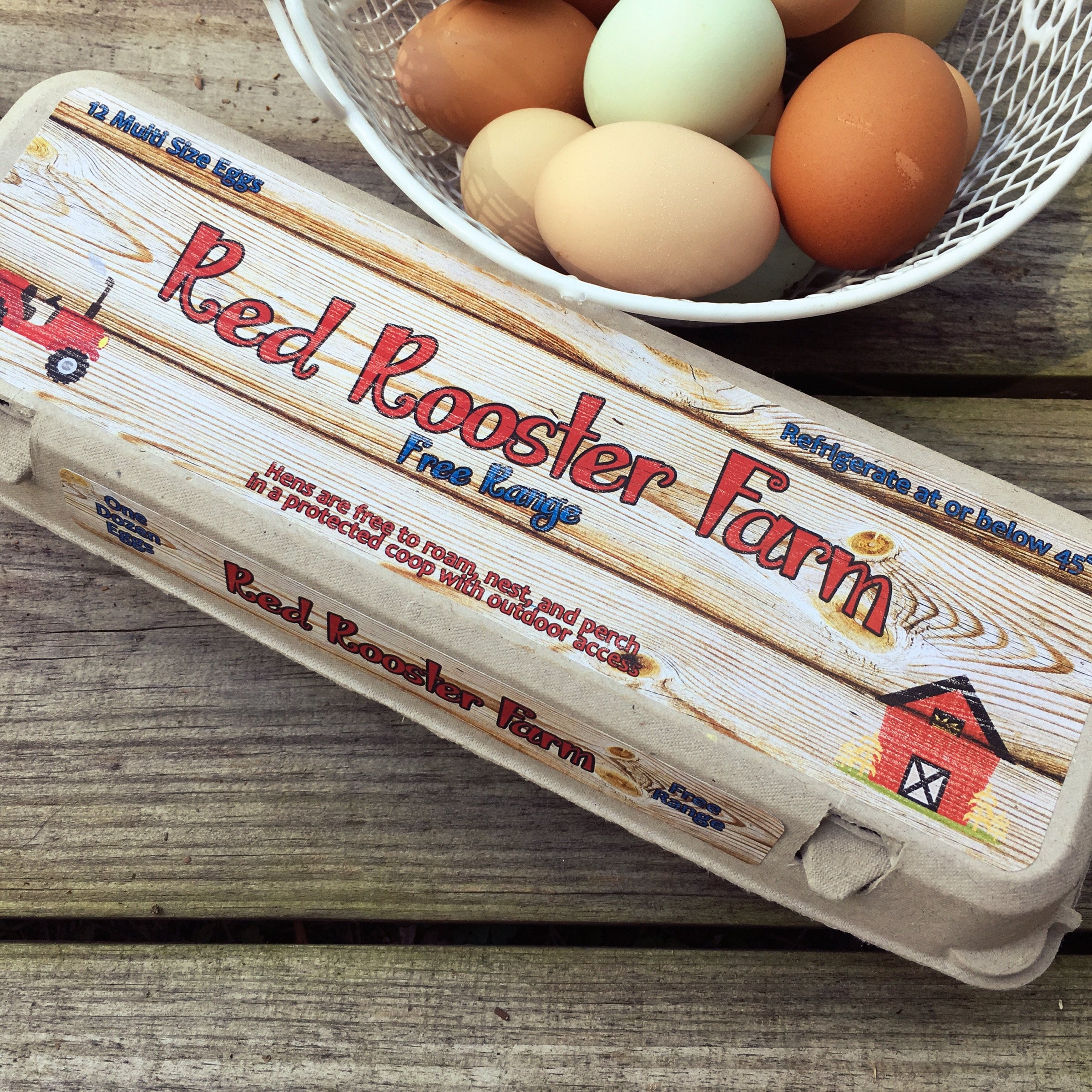 Egg Carton Labels, Custom, Wood Background, Wooden Sign, Red Rooster, 3 ...