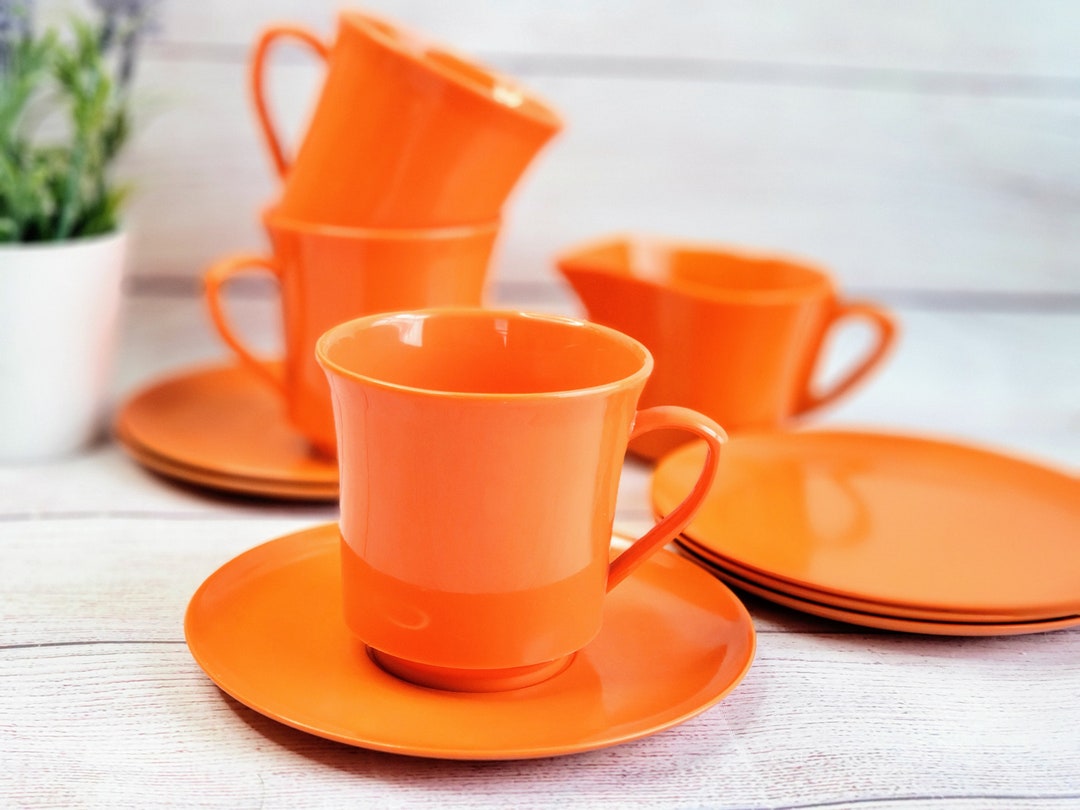 Vintage Melmac Plastic Breakfast Dishes 10 Piece, Retro Orange Cups ...