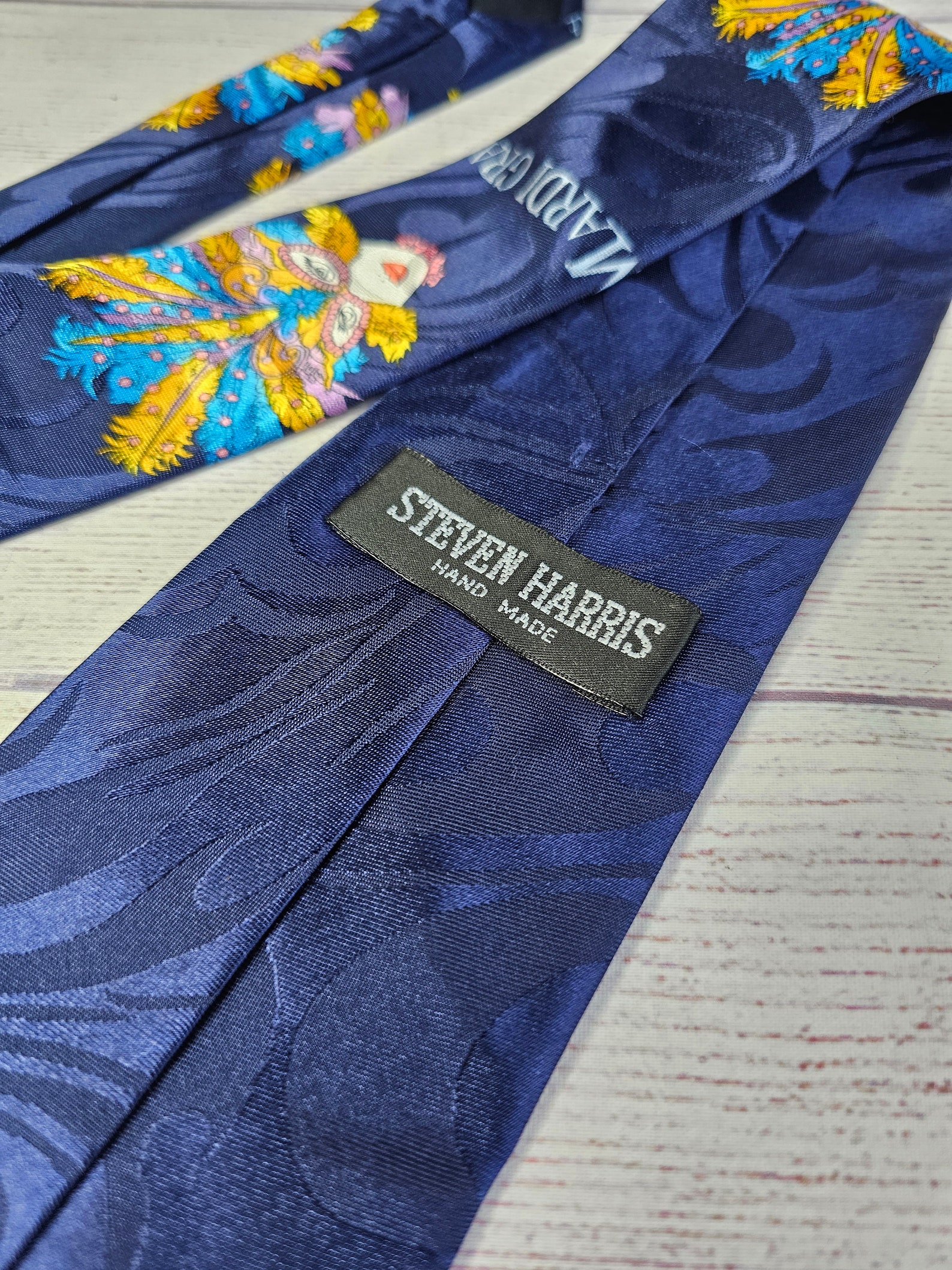 Vintage Mardi Gras Neck Tie, Handmade Steven Harris Retro Neck Tie Dark ...
