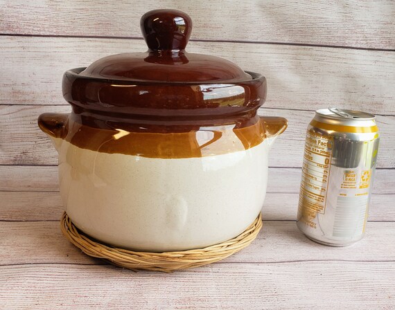 Vintage Pottery Bean Pot Ceramic Planter Brown Beige Ceramic 3Qt ...