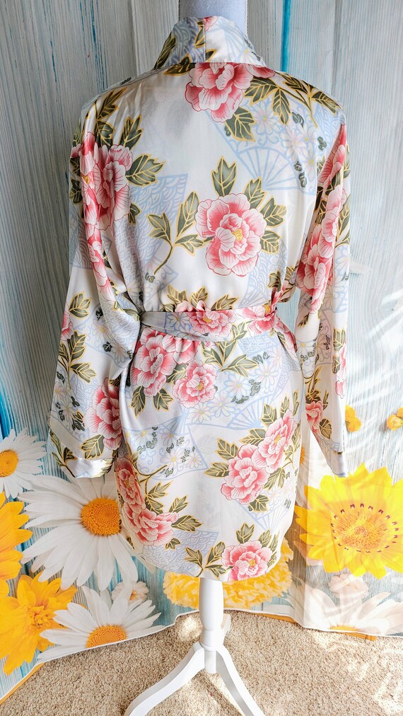 Vintage Lingerie Set, Short Satin Floral Robe with Ni… - Gem