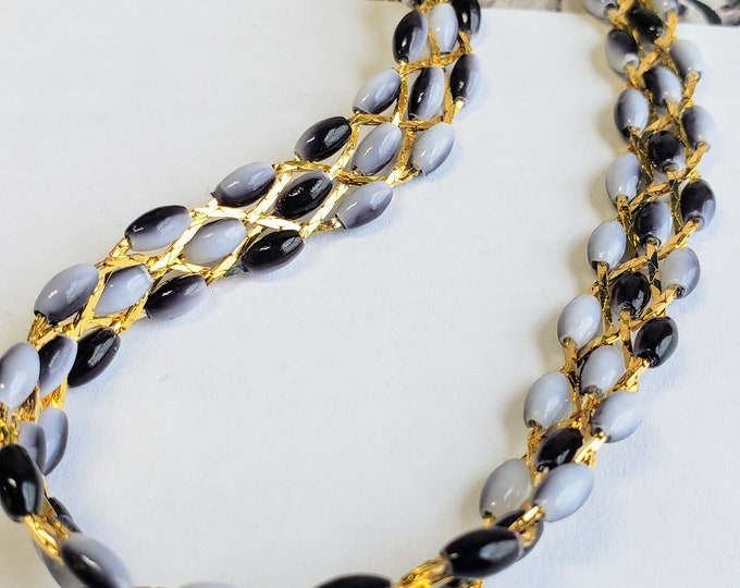 90's Mod Gold Chain Link Braid With Small Oval Beads Ombre Black Grey ...