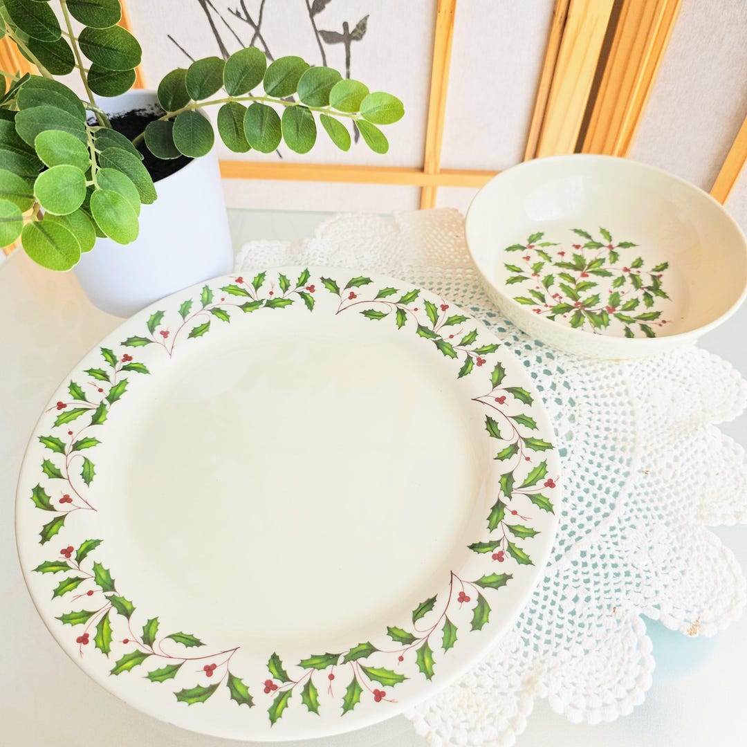 Vintage Lenox Plastic Christmas Dishes, Holly Berry Serving Plate and ...