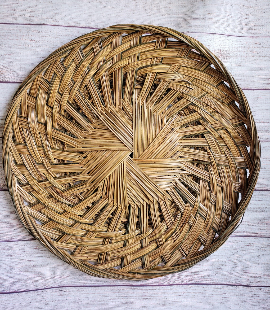 2 Large Woven Wicker Flat Round Basket Trays Wall Decor | Etsy