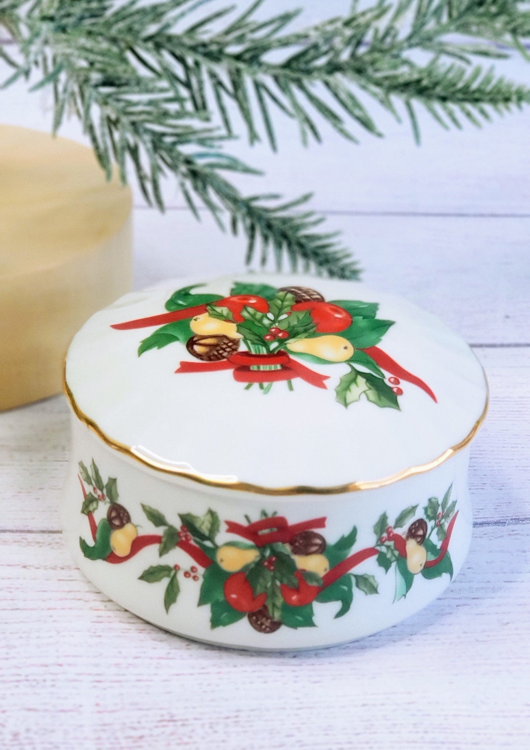 Christmas Candy Dish With Lid Music Box Playing Silent Night, Melodies ...