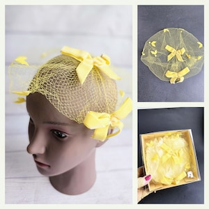 1940s 50s Yellow Hair Net Piece With Velvet Bows, Vintage Yellow Head ...
