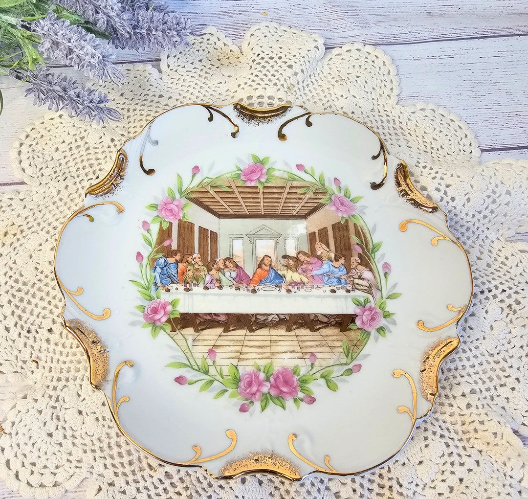 Vintage Collectible Plate the Lord's Supper, 14k Gold Trim, Christian ...