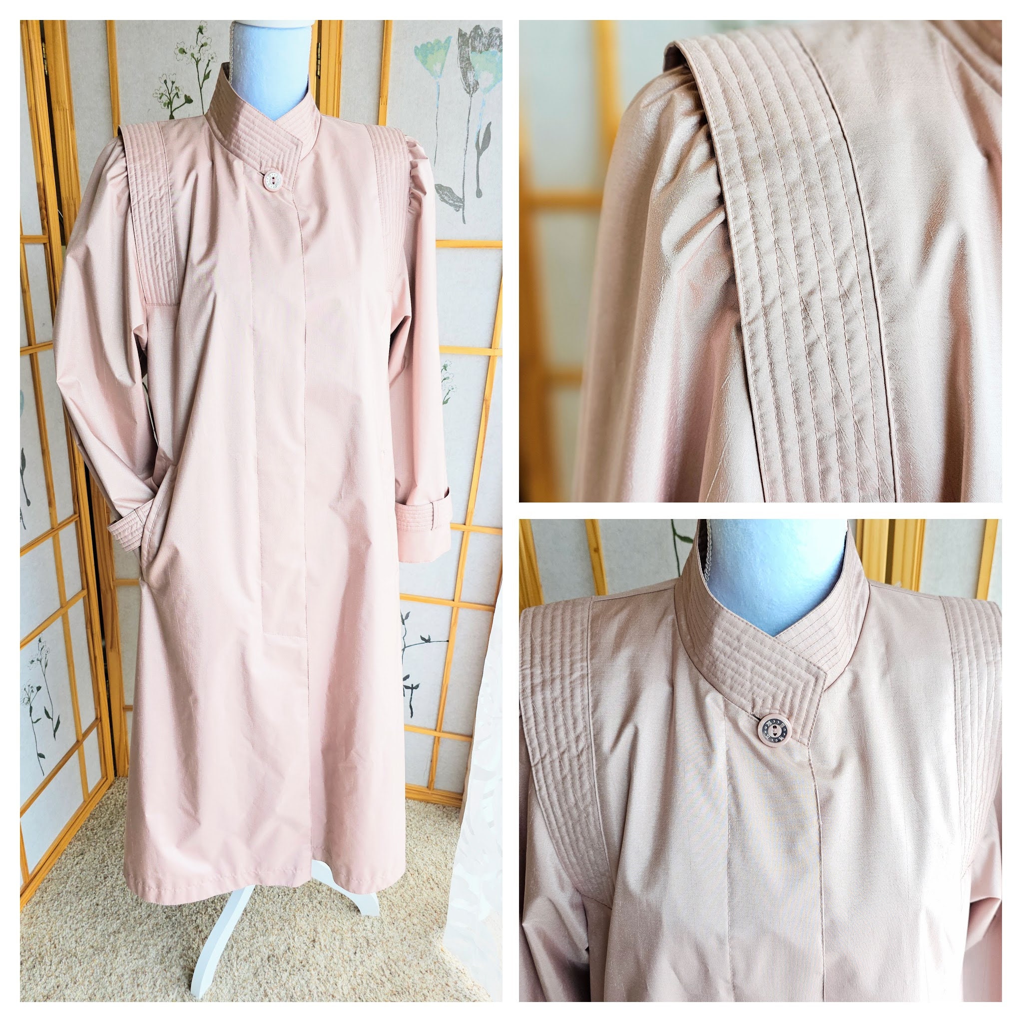 Vintage Trench Coat, Shimmery Champagne Colorlong Coat W/ Pockets Lined ...