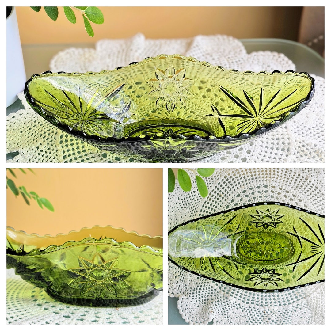 Green Oblong Glass Bowl, Anchor Hocking EAPC Star of David, Unique ...
