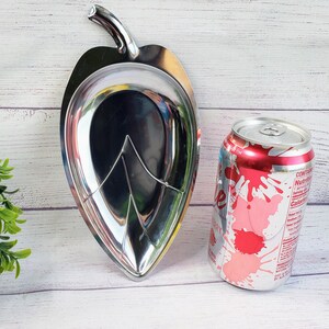 Small Modernist Chrome Tray, Leaf Shape Dish, Minimalist Fall Decor ...