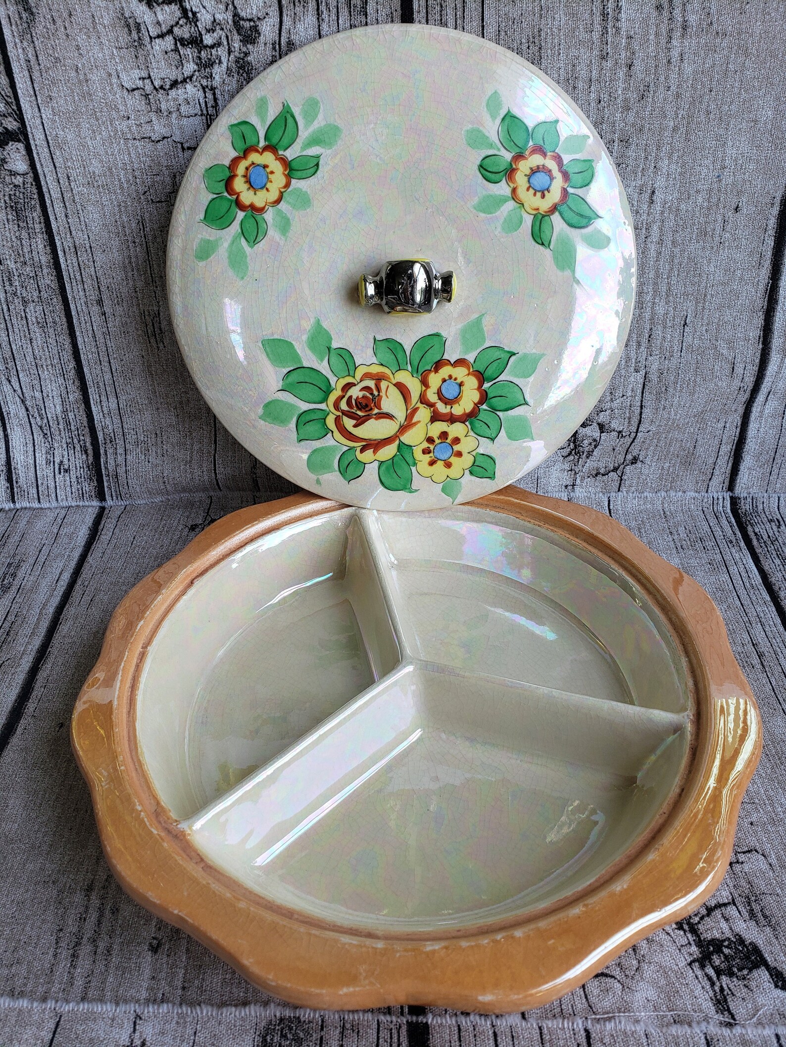 Vintage Divided Ceramic Dish with Lid Hand Painted Japan | Etsy