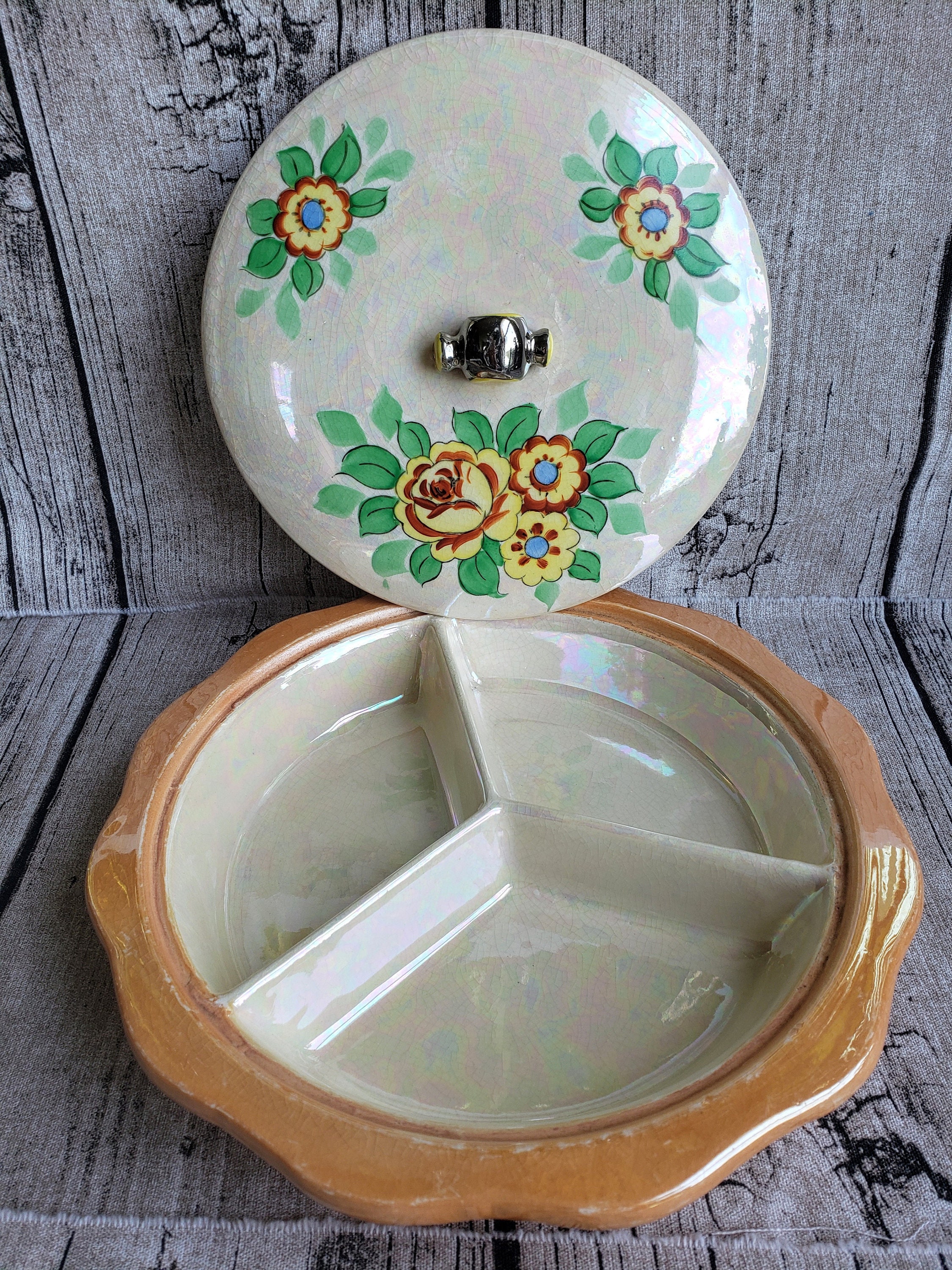 Vintage Divided Ceramic Dish with Lid Hand Painted Japan | Etsy