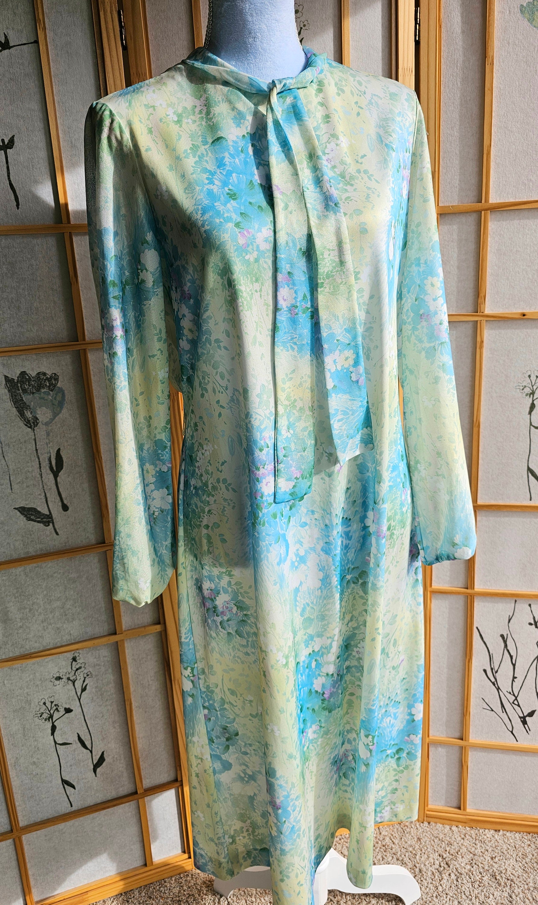 Vintage Dress With Matching Duster, 2 Piece Set, Watercolor Pastel Blue ...