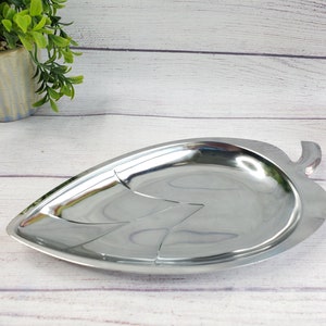 Small Modernist Chrome Tray, Leaf Shape Dish, Minimalist Fall Decor ...