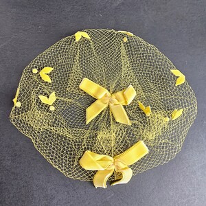 1940s 50s Yellow Hair Net Piece With Velvet Bows, Vintage Yellow Head ...