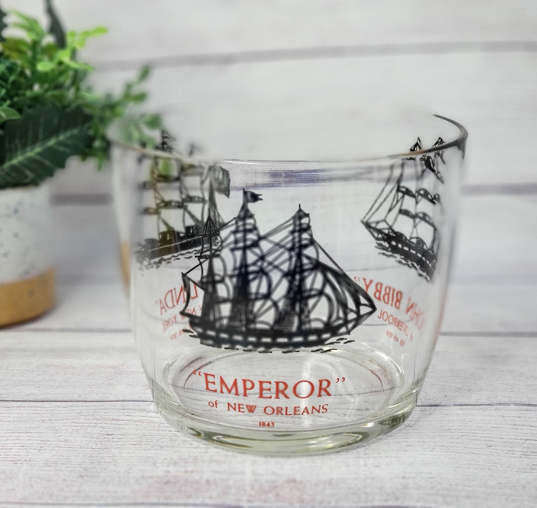 Vintage Glass Ice Bucket, Clipper Ships John Bibby, Linda, Emperor ...