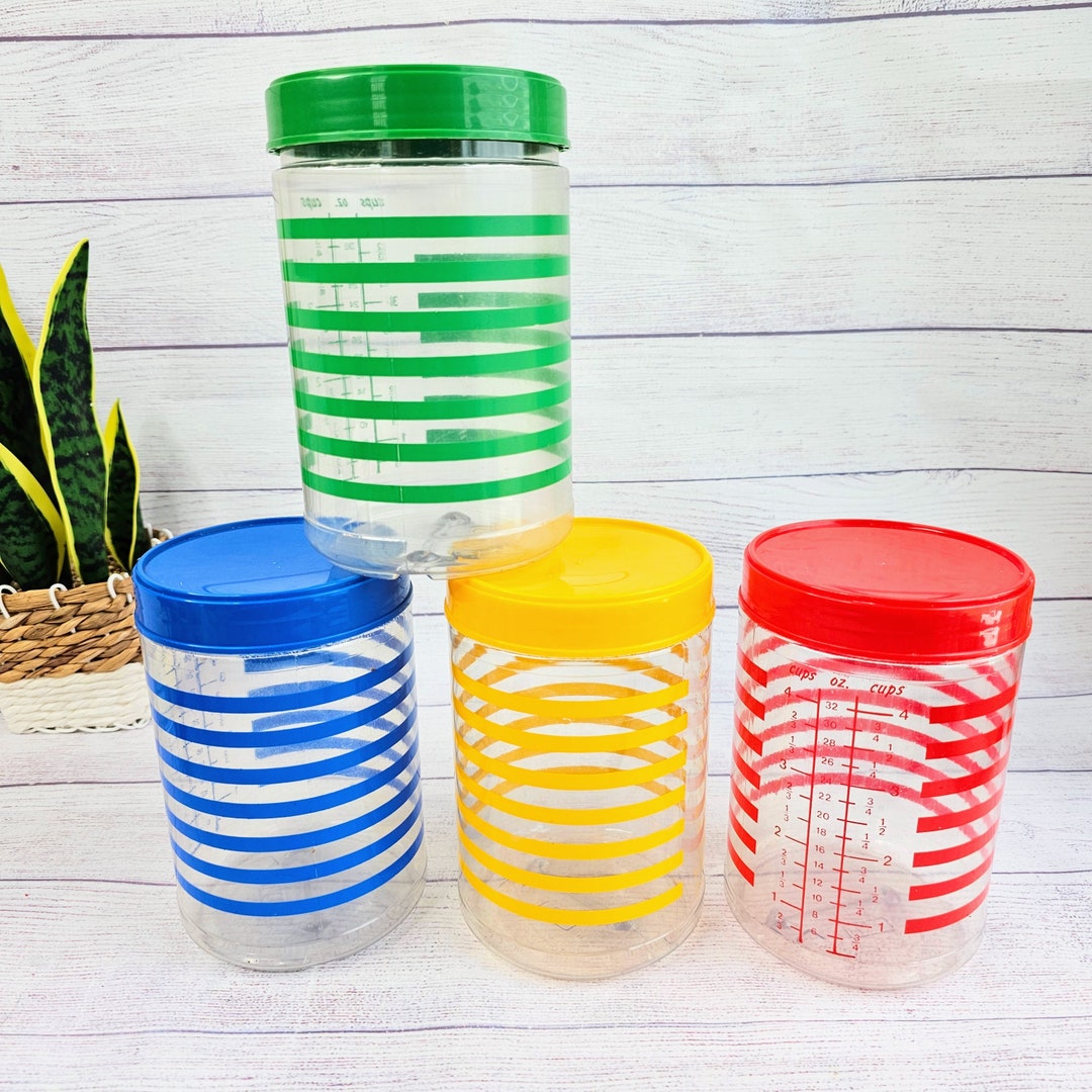 70s 80s Era Plastic Canisters With Screw on Lid in Primary Colors, Set ...