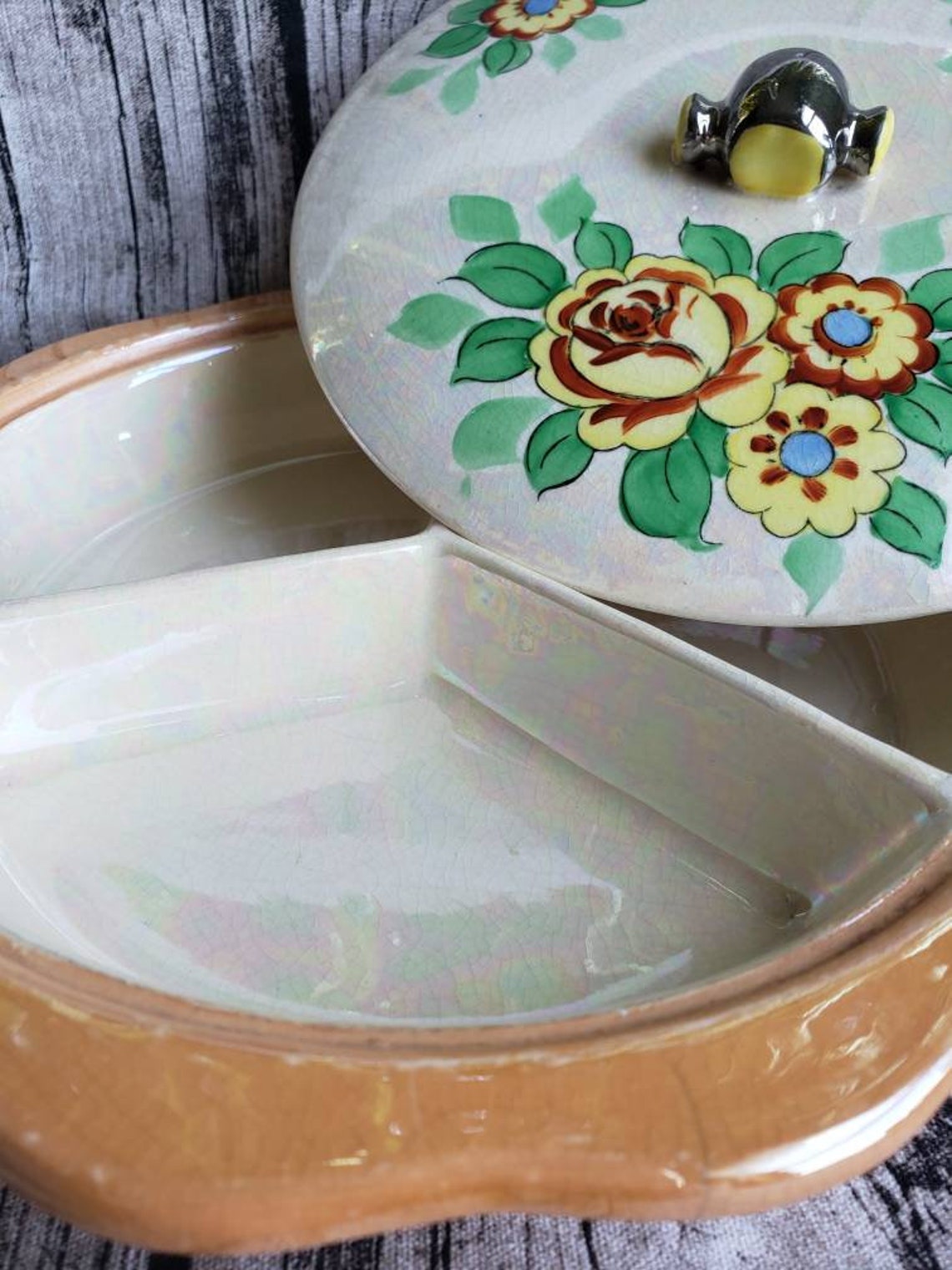 Vintage Divided Ceramic Dish with Lid Hand Painted Japan | Etsy