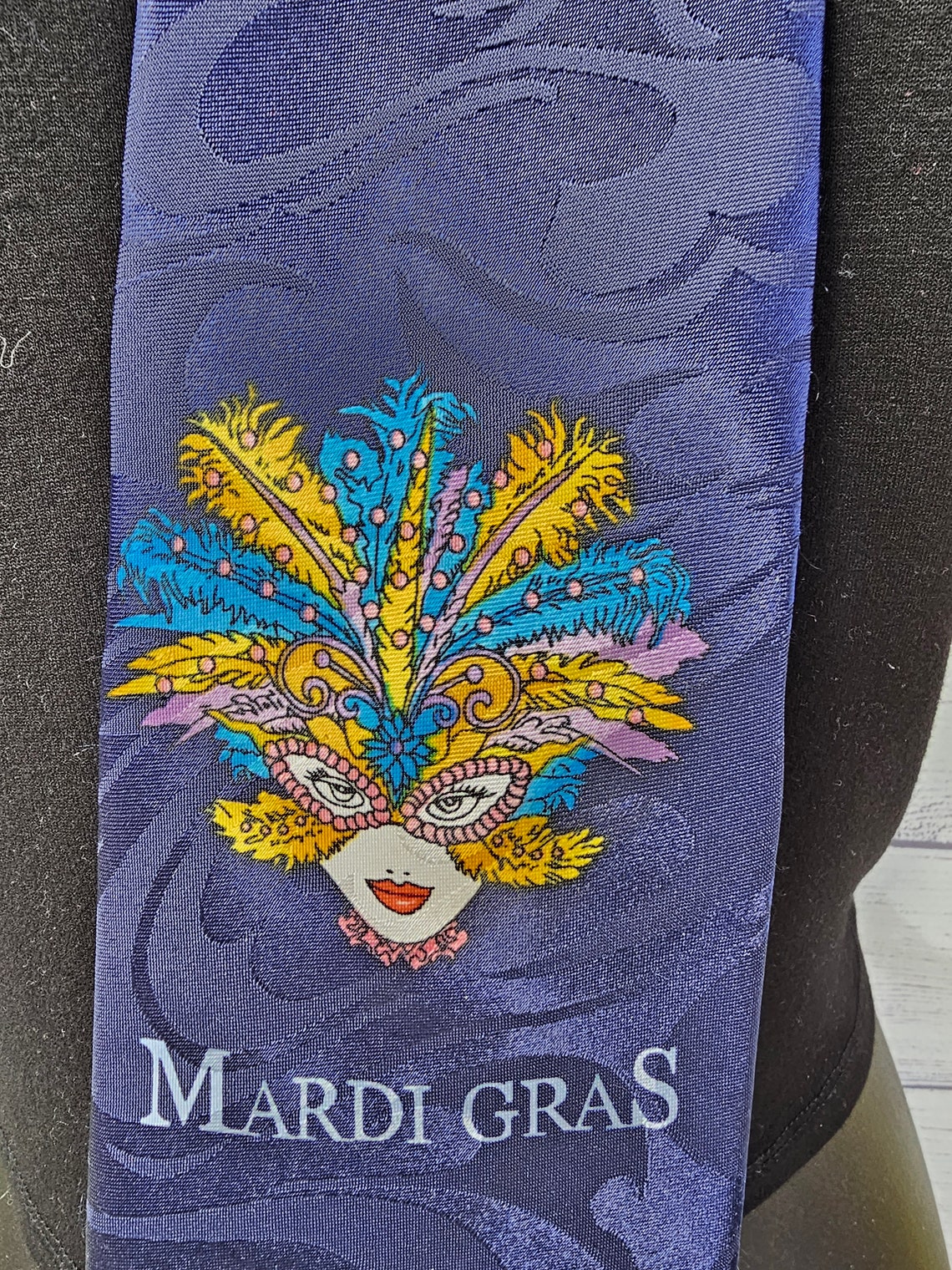 Vintage Mardi Gras Neck Tie, Handmade Steven Harris Retro Neck Tie Dark ...