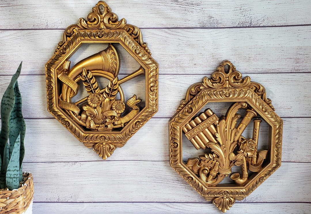 70's Homco Wall Plaques Musical Instruments, Vintage Gold Plastic Wall ...