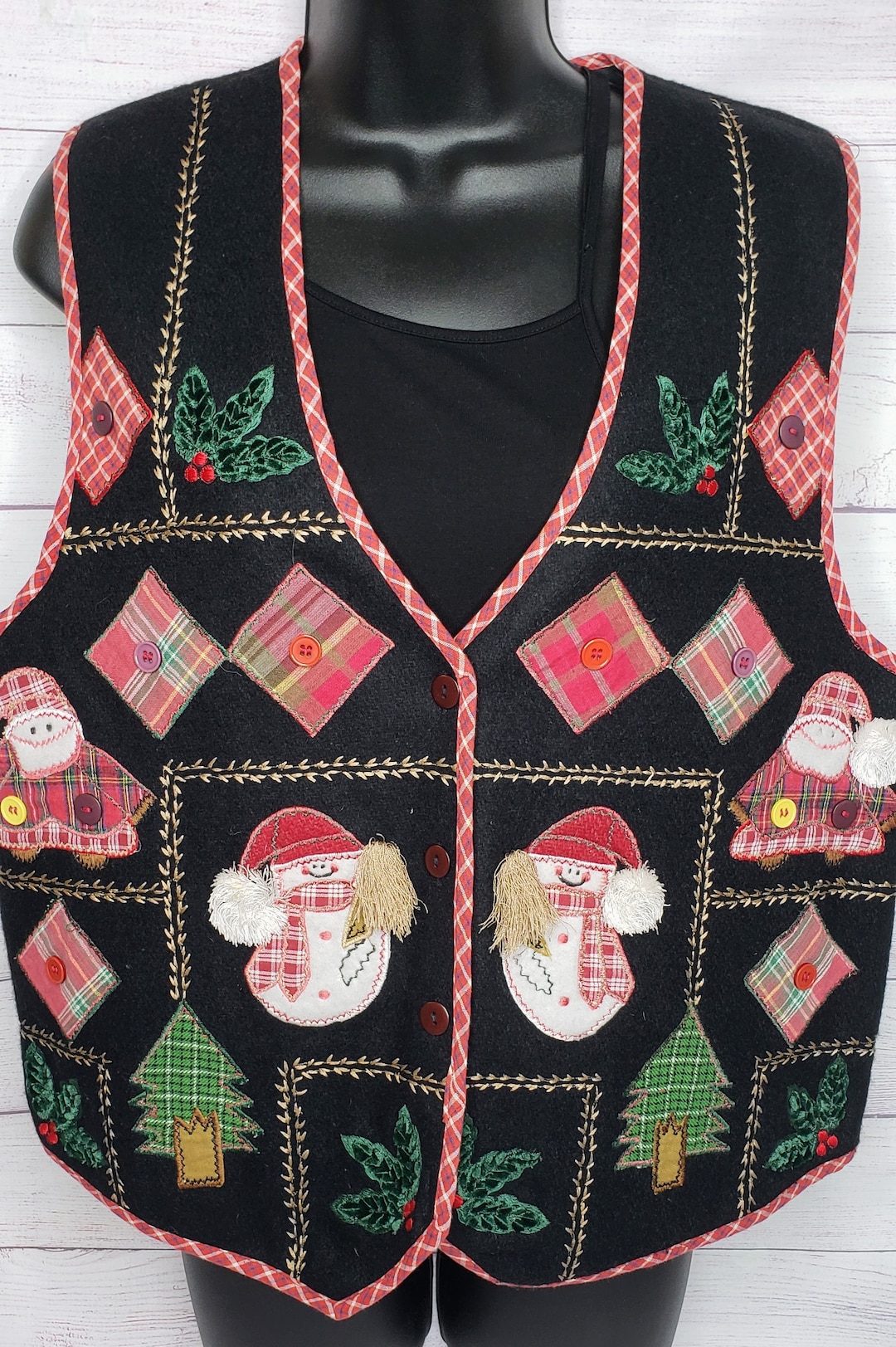 Vintage Black Christmas Vest With Country Holiday Themed Appliques and ...