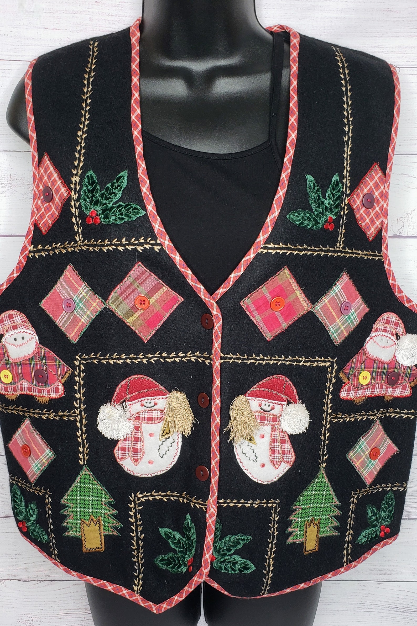 Vintage Black Christmas Vest With Country Holiday Themed Appliques and ...