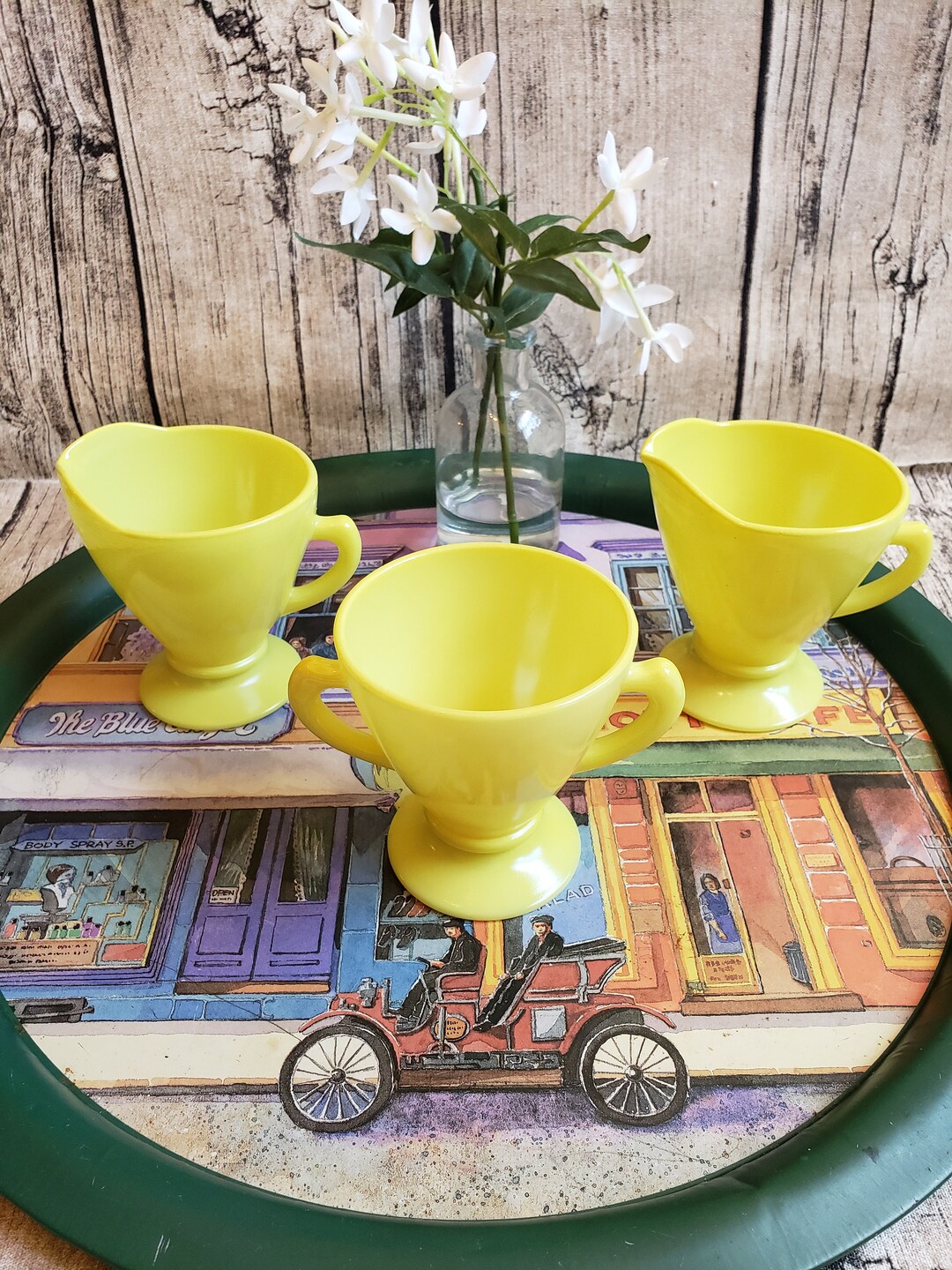 Vintage Yellow Creamer Sugar Bowl Set by Hazel Atlas Retro Pastel ...