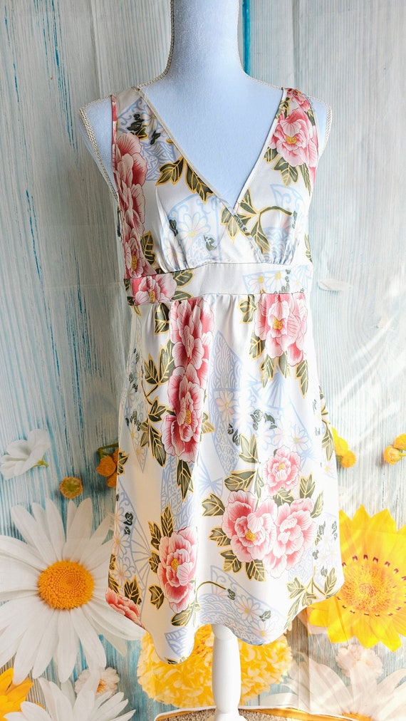 Vintage Lingerie Set, Short Satin Floral Robe with Ni… - Gem