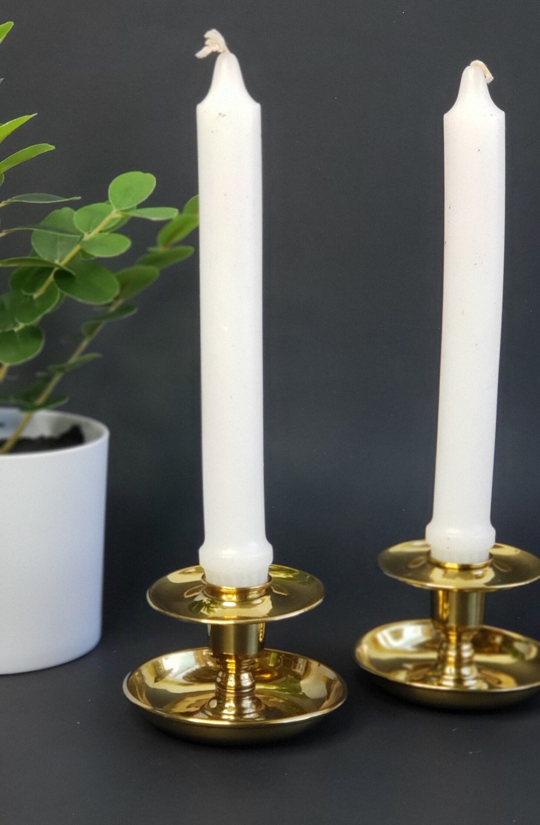 Vintage Brass Candle Holder, Gold Metal Candlestick With Wax Drip Catch ...