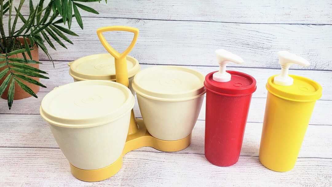 Vintage Tupperware Condiment Caddy With Picnic Size Mustard & Ketchup ...