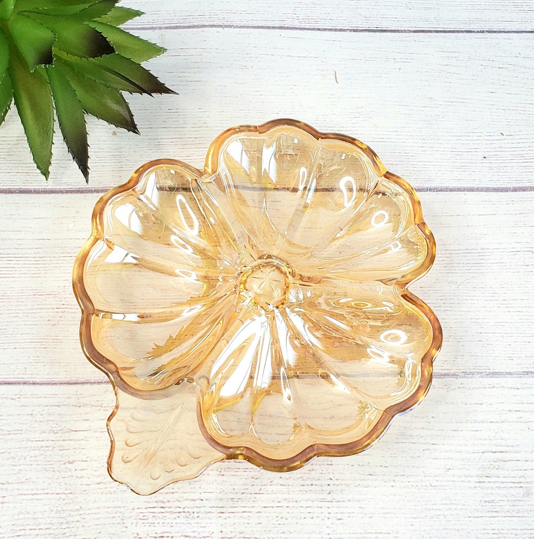 Vintage Flower Glass Dish, Carnival Glass Clover Glass Candy Dish ...