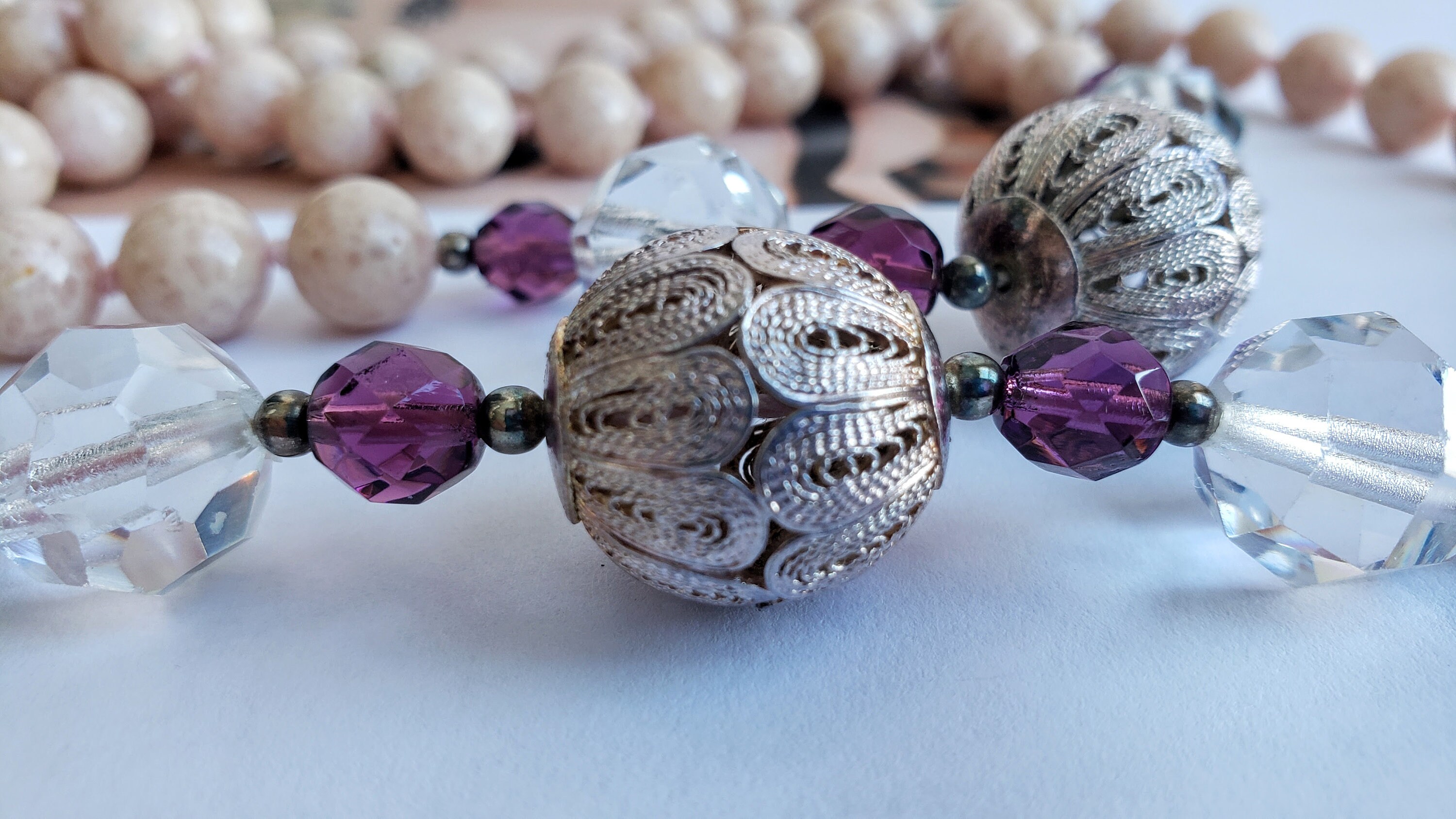 Classy and Elegant Stone and Glass Beaded Long Necklace, Champagne ...