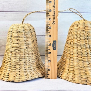 Vintage Beige Wicker Straw Bells, Set of 2, Boho Wedding Decor, Pair of ...