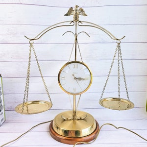 Art Deco Tabletop Clock With Decorative Balance Weight Scale and Brass ...