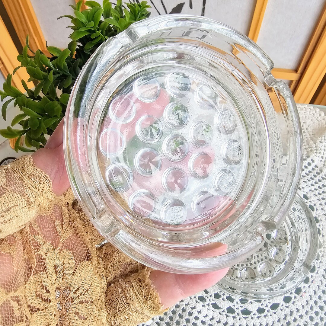 Retro Mod Clear Glass Round Ashtray Set of Two, Simple Minimalist ...