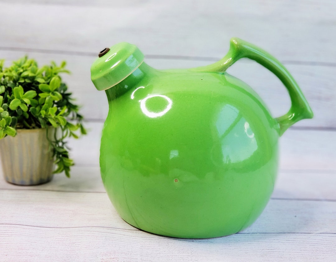 Art Deco Ceramic Pitcher Bright Green Tilted Ball Jug With - Etsy