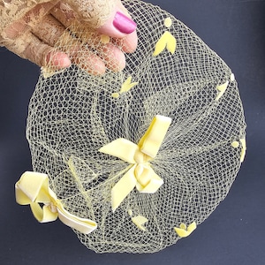 1940s 50s Yellow Hair Net Piece With Velvet Bows, Vintage Yellow Head ...
