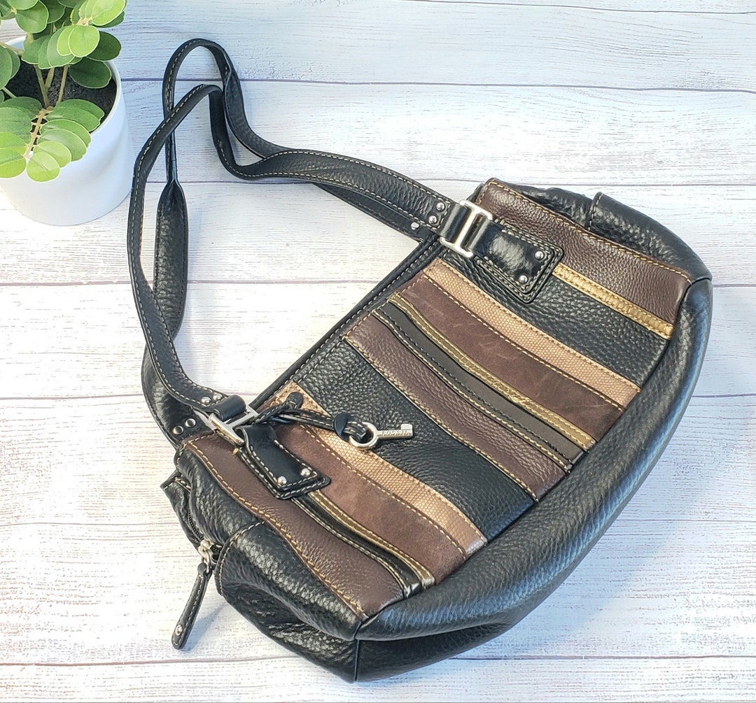Fossil Patchwork Hand Bag Genuine Leather Textured Black and - Etsy