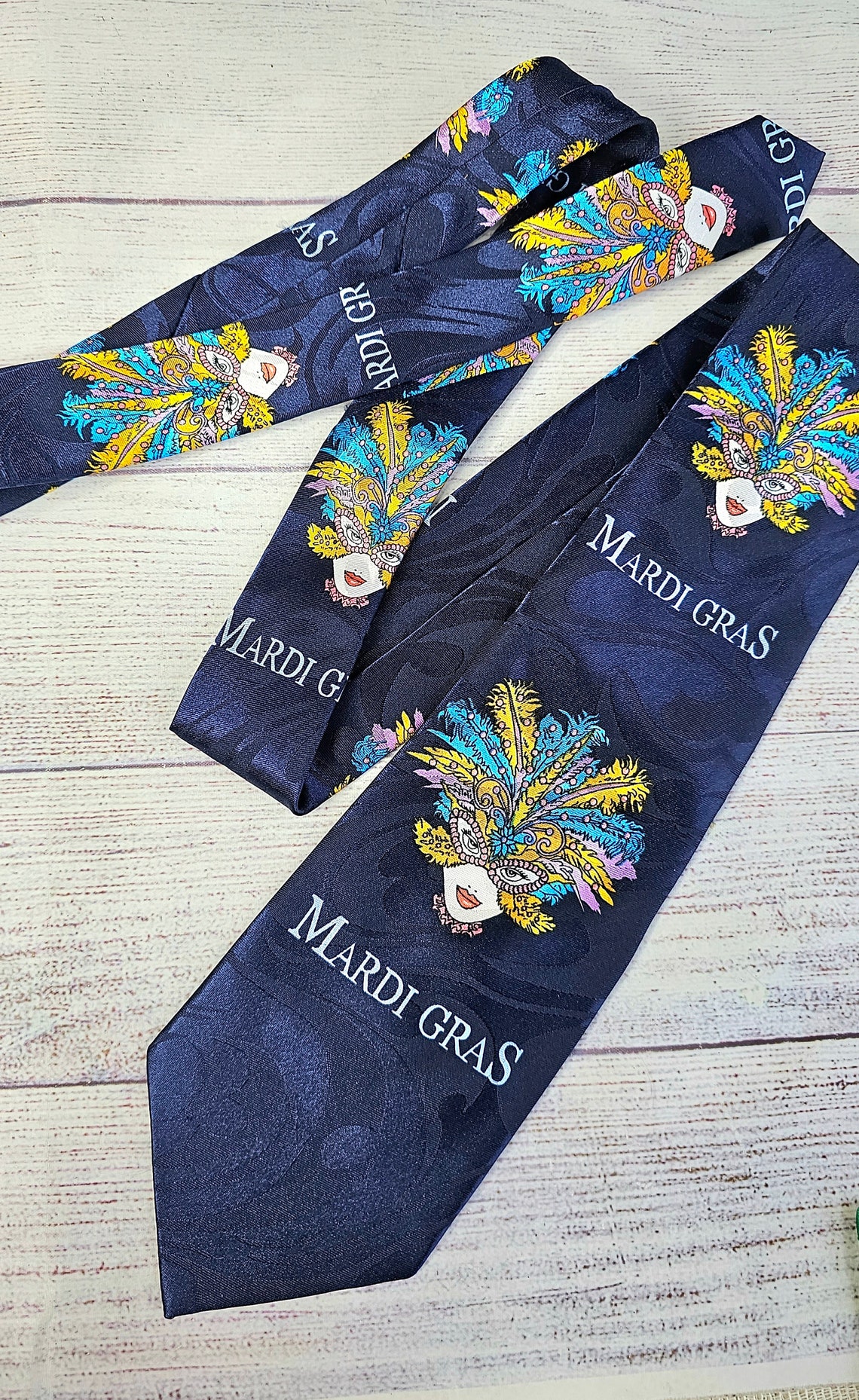 Vintage Mardi Gras Neck Tie, Handmade Steven Harris Retro Neck Tie Dark ...