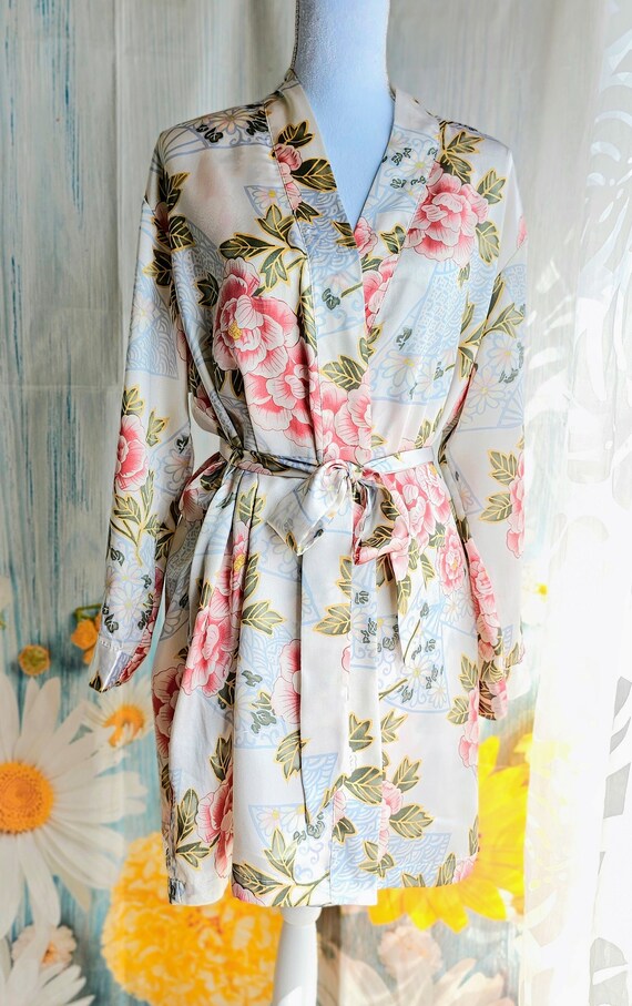 Vintage Lingerie Set, Short Satin Floral Robe with Ni… - Gem