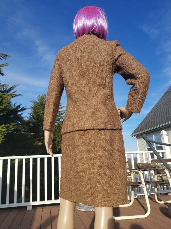 Vintage Mod Skirt Suit, 60s Business Tawny Brown Wool… - Gem