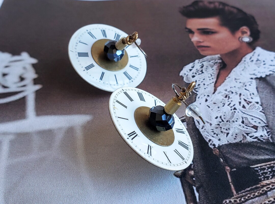 Vintage Unique Upcycled Clock Face Disc Earrings, Dangling Earrings ...