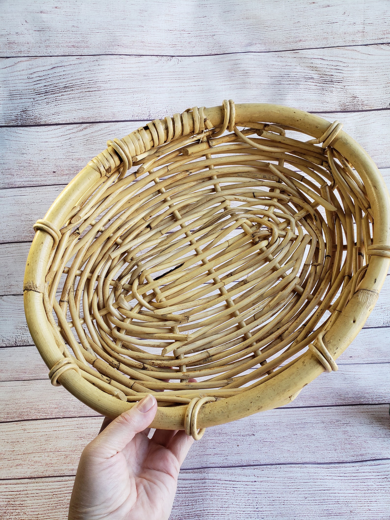 Big Sturdy Shallow Beige Wicker Basket Large Bamboo Rattan - Etsy